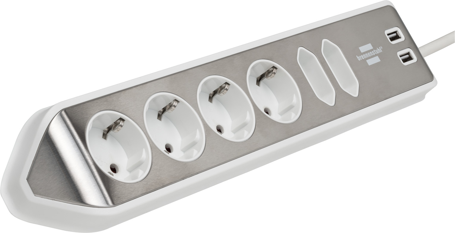 brennenstuhl®estilo Ecksteckdosenleiste mit USB-Ladefunktion 6-fach silber/weiß | brennenstuhl®