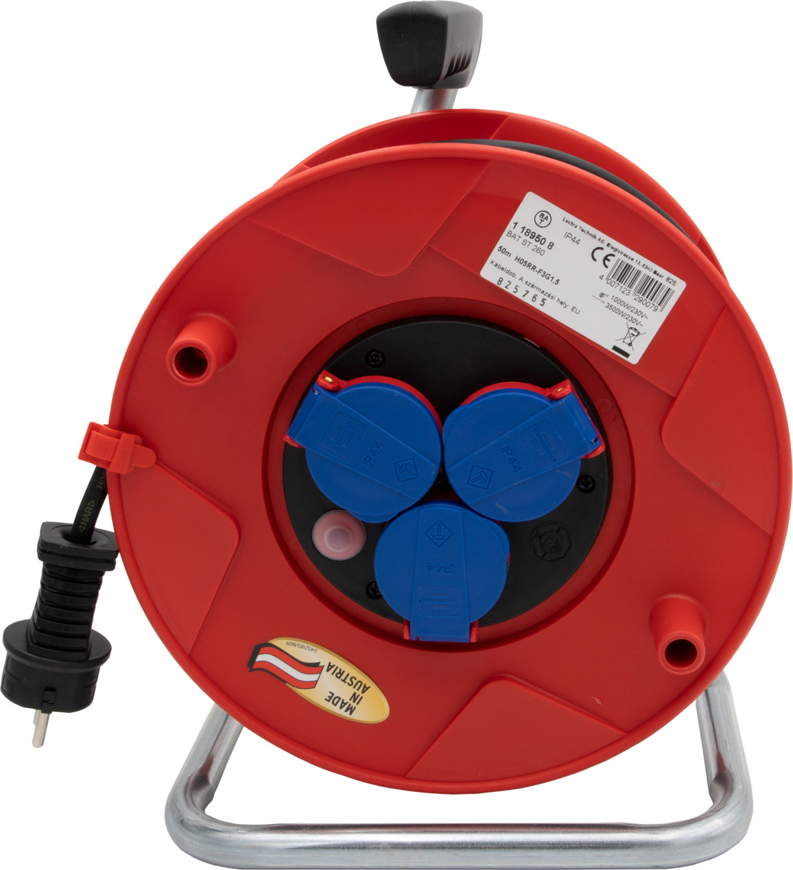 BAT cable reel 260, 3x protective contact sockets 230V/16A, 50m H05RR-F ...
