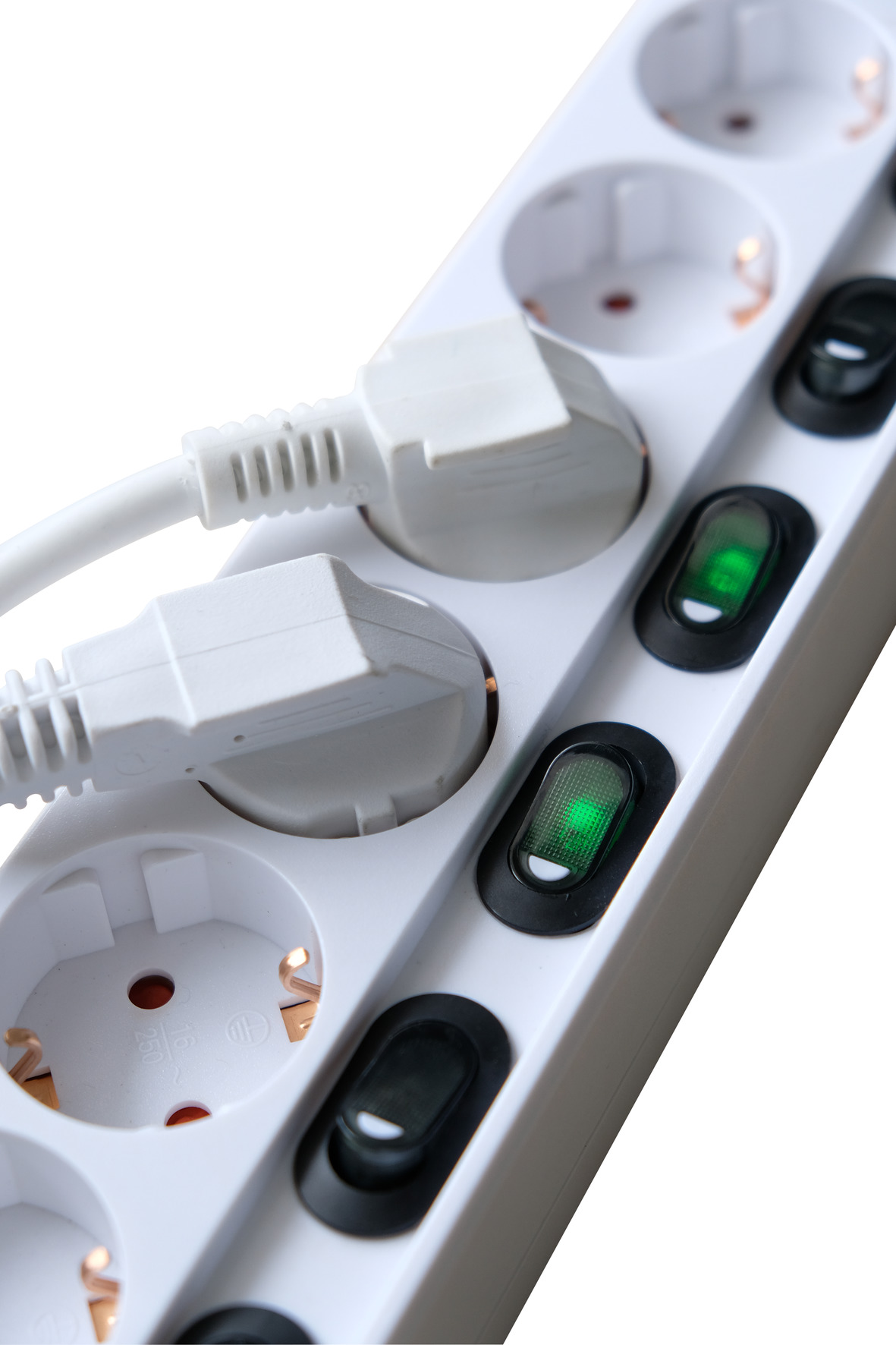 Extension lead individually switchable 6-way 2m H05VV-F 3G1.5 white ...