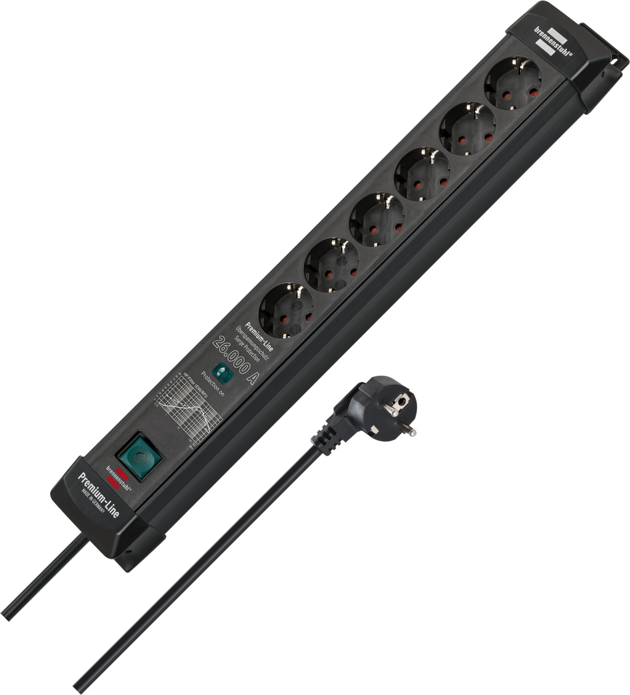 Premium-Line 26000A extension lead with surge protection 6-way black 1 ...