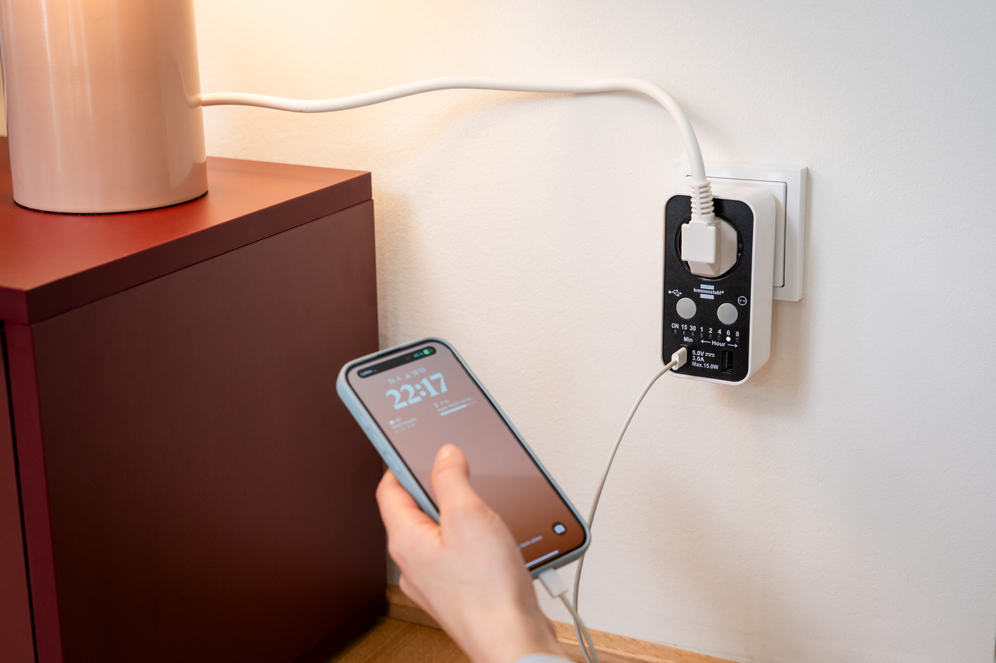 Digital countdown timer with USB A and USB C white/black | brennenstuhl®