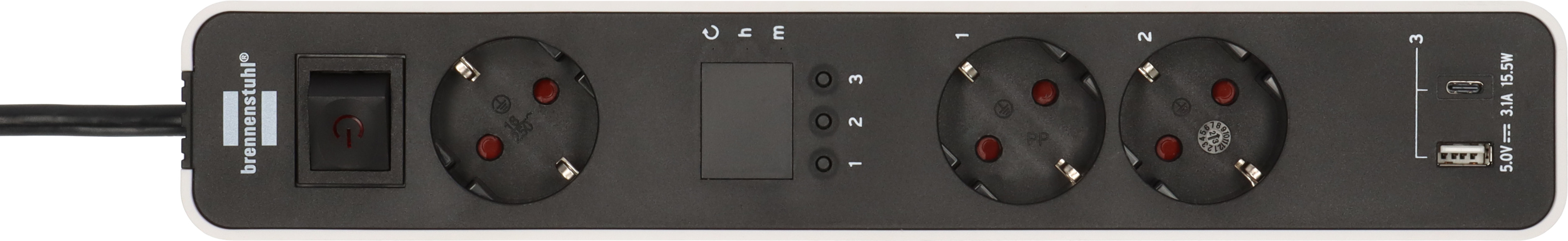 Ecolor Extension Lead 3-way with countdown timer, 1x USB A, 1x USB C ...