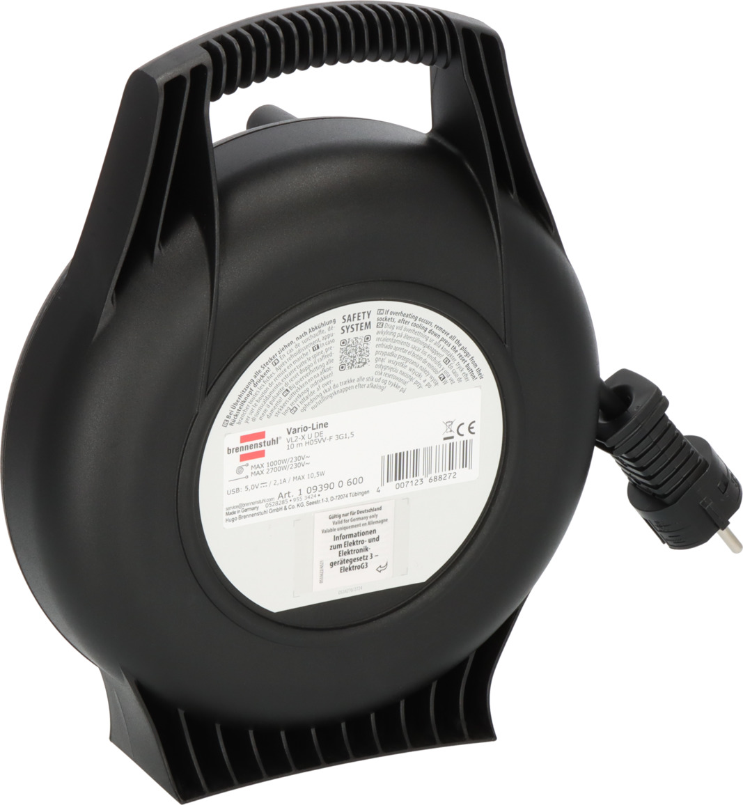 Vario-Line Cable Box VL2-X 3-fold with USB-Charger black 10m H05VV-F ...