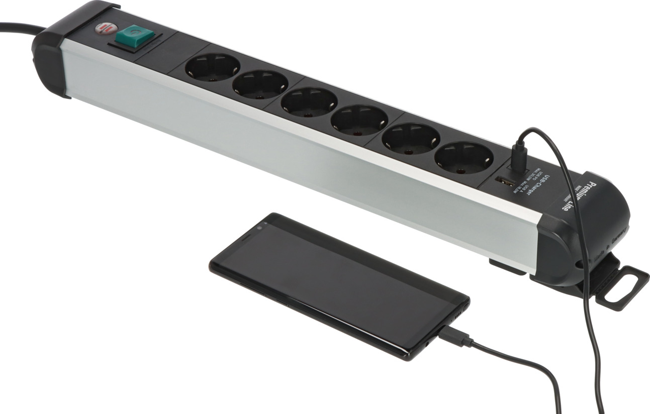 Premium-Alu-Line extension lead 6-way with USB C PD 30W and USB A 18W ...