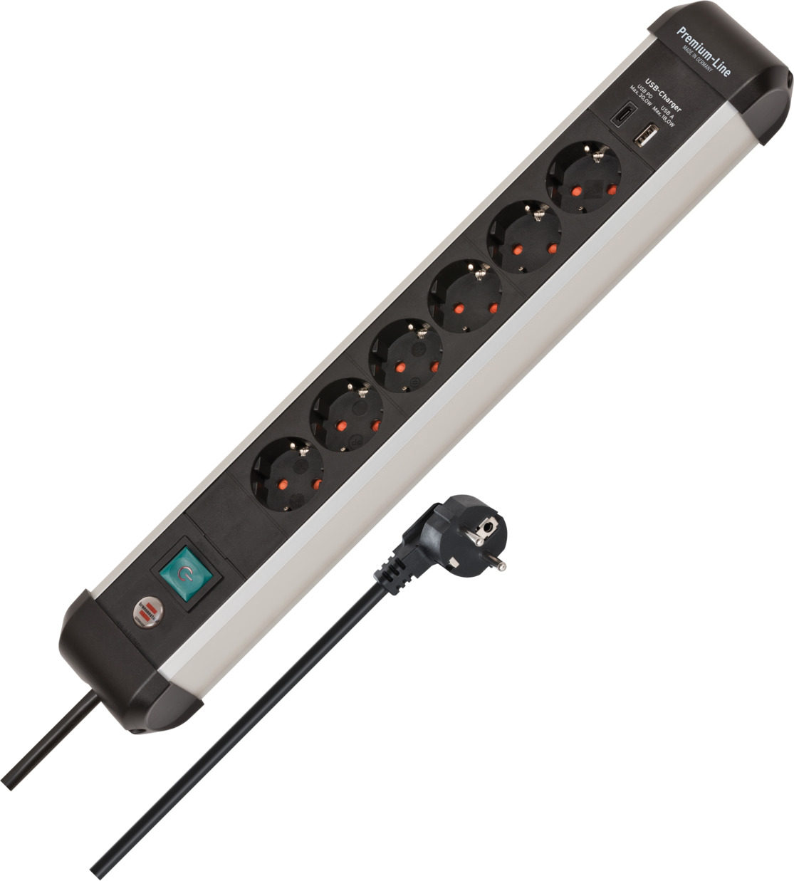 Premium-Alu-Line extension lead 6-way with USB C PD 30W and USB A 18W ...