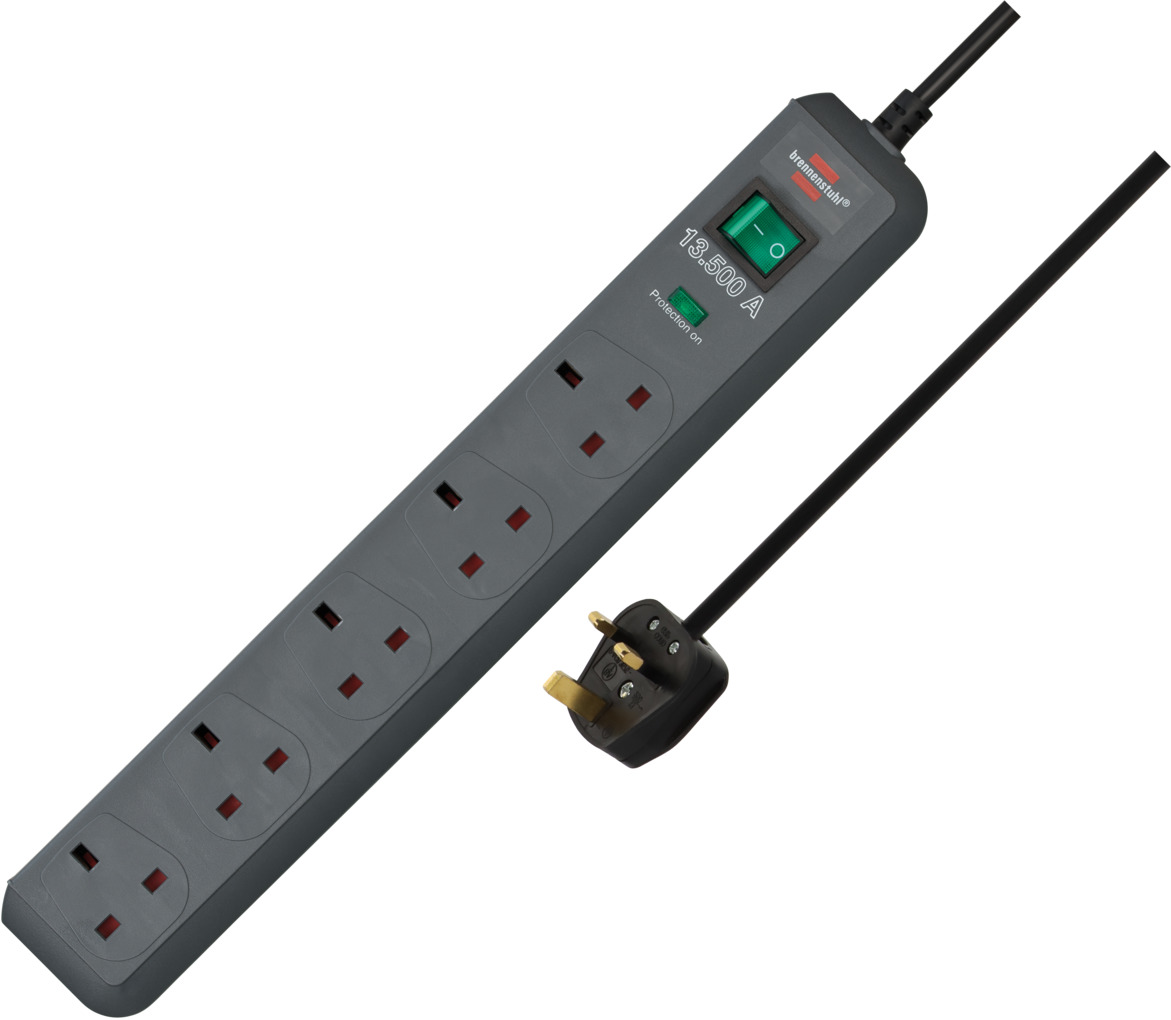 Eco-Line 13.500A extension lead with surge protection 5-way light grey ...