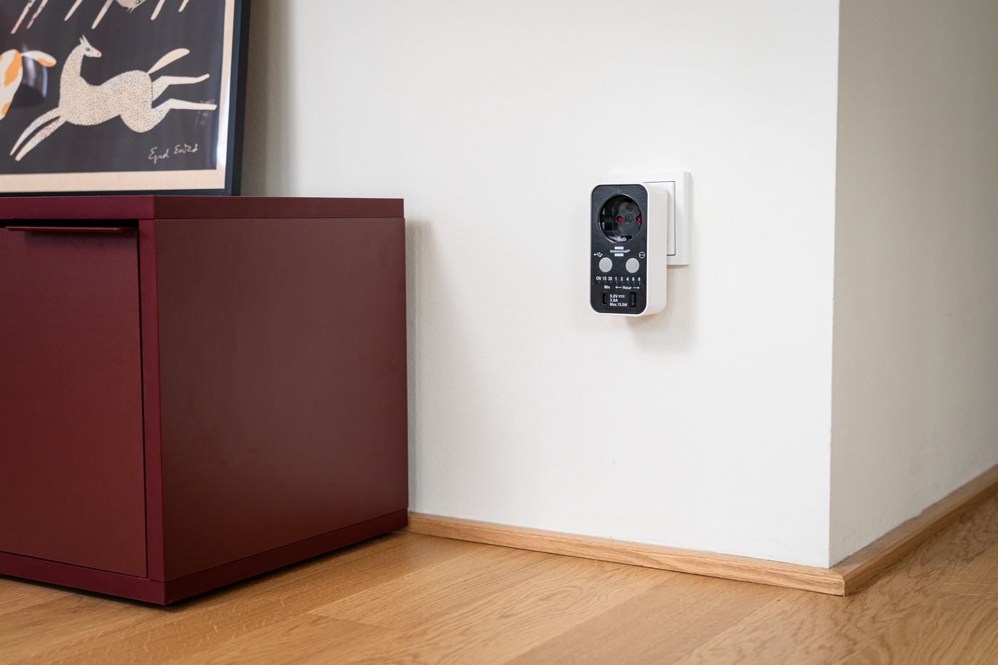 Digital countdown timer with USB A and USB C white/black | brennenstuhl®