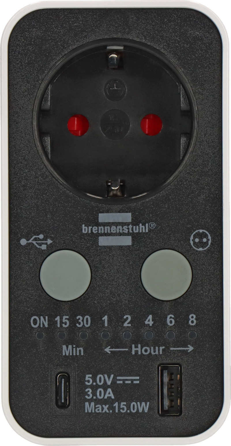 Digital countdown timer with USB A and USB C white/black | brennenstuhl®